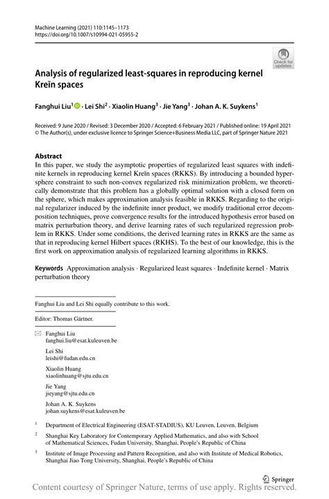 analysis of regularized least squares in reproducing kernel kreĭn