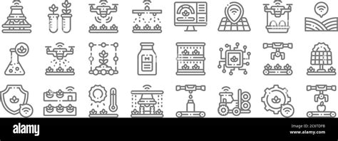 Smart Farm Line Icons Linear Set Quality Vector Line Set Such As Conveyor Tractor Watering