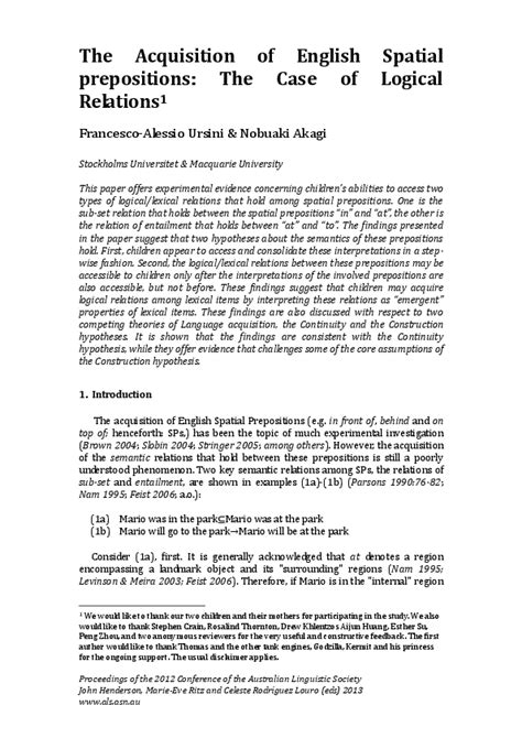 The Acquisition Of English Spatial Prepositions The Case Of Logical