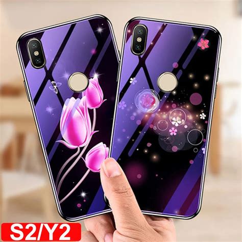 5,9" Обложка для xiaomi redmi S2 Y2 случае голубой цветок закаленное ...