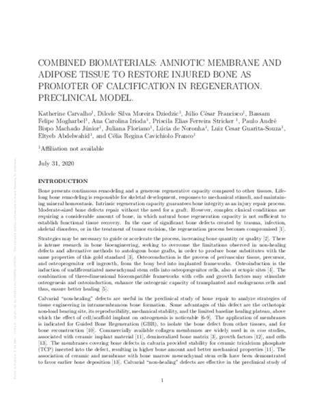 Pdf Combined Biomaterials Amniotic Membrane And Adipose Tissue To