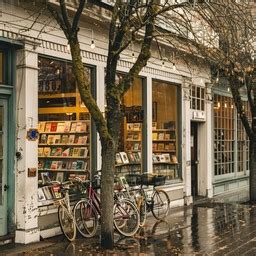 Free Rainy Bookstore Scene Image Bookstore Rainy Bicycles