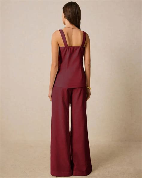 Square Neck Sleeveless Co Ord Set In Burgundy Littlebox India