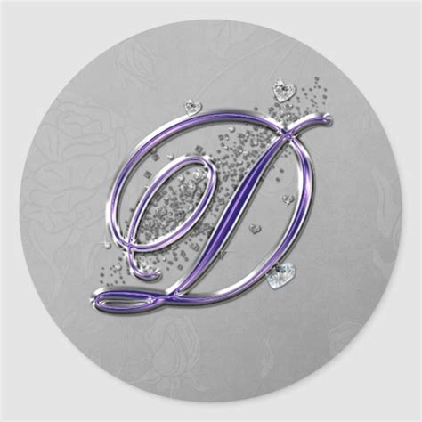 Purple And Silver Glitter Fancy Script Monogram D Classic Round Sticker