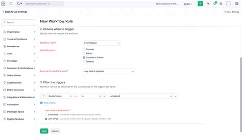 zoho fsm perform actions in zoho fsm on quote estimate approval in
