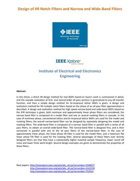 design of iir notch filters and narrow and wide band filters pdf