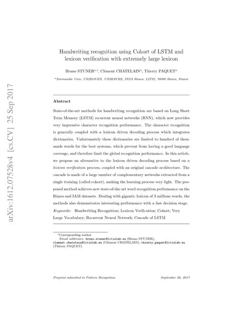 handwriting recognition using cohort of lstm and lexicon verification