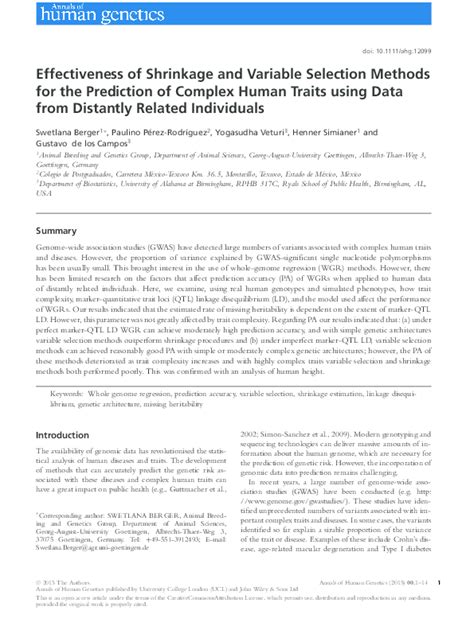 Pdf Effectiveness Of Shrinkage And Variable Selection Methods For The Prediction Of Complex