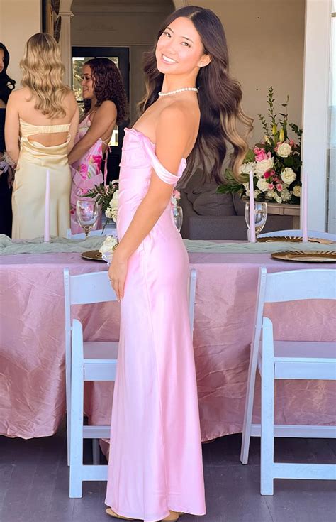 Ella Light Pink Off Shoulder Formal Maxi Dress Beginning Boutique Au