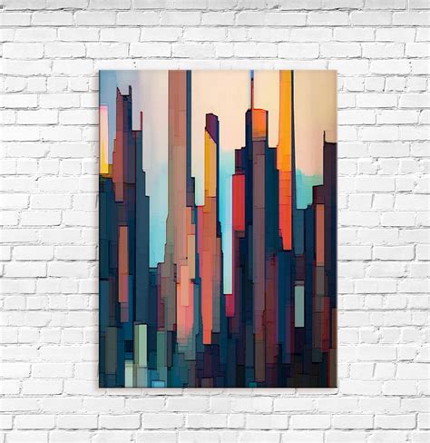 Интерьерная картина город небоскребы имитация под масло арт на натуральном хлопковом холсте