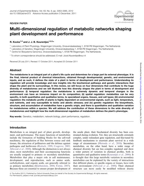Pdf Multi Dimensional Regulation Of Metabolic Networks Shaping Plant