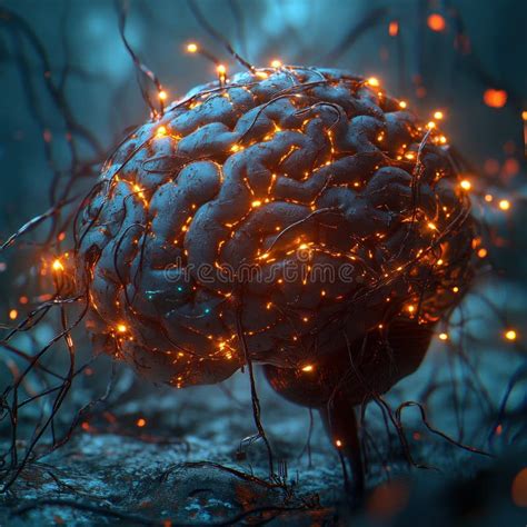 Glowing Neural Network Visualization With Electric Connections Stock