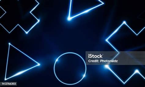 추상 원 사각형 삼각형 플러스 라이트 아웃 기술과 네온 하이테크 커뮤니케이션 컨셉 혁신 배경 벡터 디자인 0명에 대한 스톡 벡터