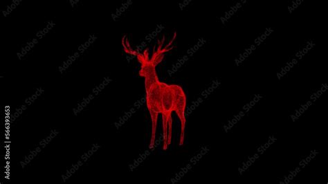 3d Deer Rotates On Black Background Object Dissolved Red Flickering Particles 60 Fps Science