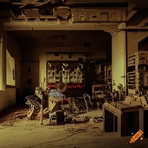 Retro Futuristic Interior Of An Abandoned Factory On Craiyon