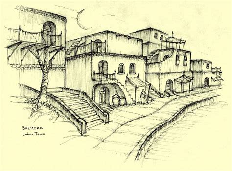 Morrowind Concept Sketch Of Balmora Desert Town Drawing Desert