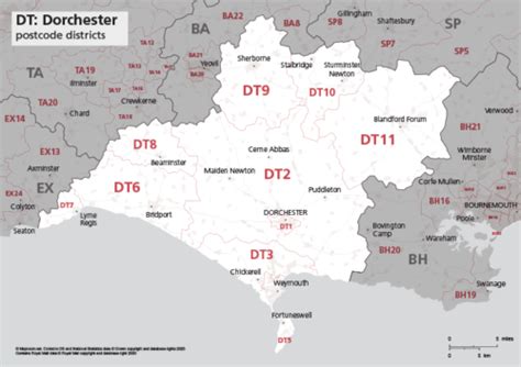 Map Of Dt Postcode Districts Dorchester Maproom