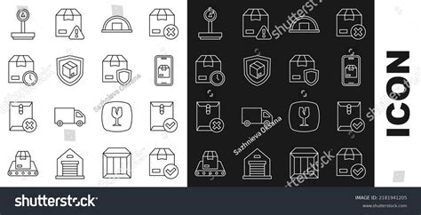 Set Line Ackage Box Check Mark Stock Vector Royalty Free 2181941205 Shutterstock