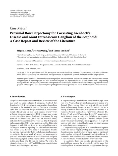 Pdf Proximal Row Carpectomy For Coexisting Kienböcks Disease And Giant Intraosseous Ganglion