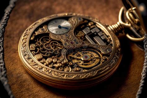 Retro Clock In Disassembled Form And Gears And Wheels In Old Clockwork Stock Illustration