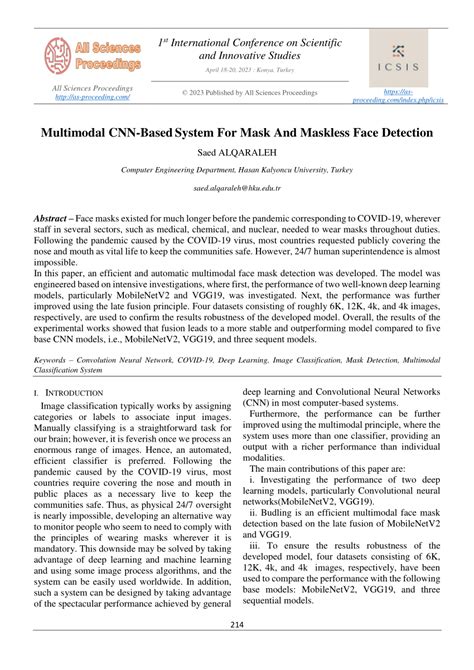 Pdf Multimodal Cnn Based System For Mask And Maskless Face Detection