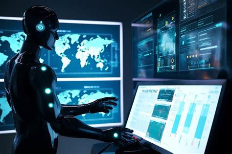 Premium Ai Image A Humanoid Robot Looks At The Monitor Examines And Compares Data Horizontal