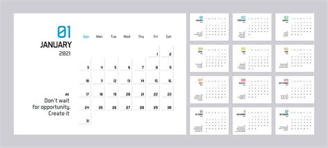 2021년도의 최신 최소 캘린더 플래너 템플릿 성공을 위한 현명한 동기 부여 따옴표와 벡터 디자인 편집 가능한 템플릿 달력에 대한 스톡 벡터 아트 및 기타 이미지 Istock