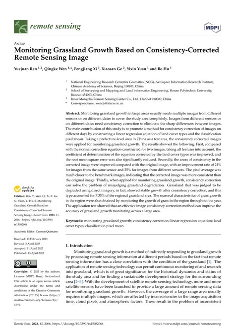 Pdf Monitoring Grassland Growth Based On Consistency Corrected Remote
