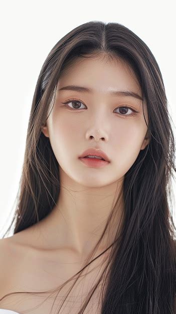 A 18yearold Beautiful Korean Model With Straight Long Hair Premium Ai