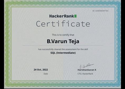 Varun Teja On Linkedin Hackerrank Sql Certificateofcompletion