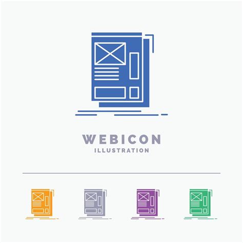 wire framing web layout development 5 color glyph web icon template