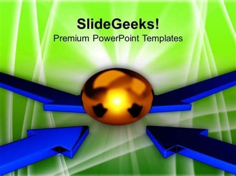 Four Arrows Pointing Towards One Sphere PowerPoint Templates Ppt Backgrounds For Slides