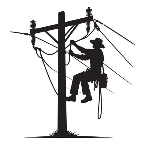 Lineman Silhouette Working On Utility Pole Illustration Art 59447464