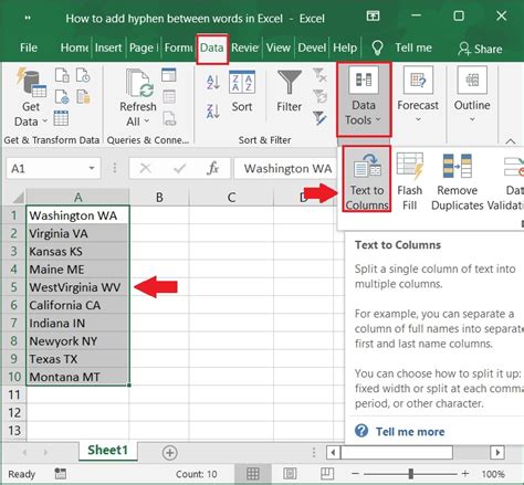 how to add hyphen between words in excel
