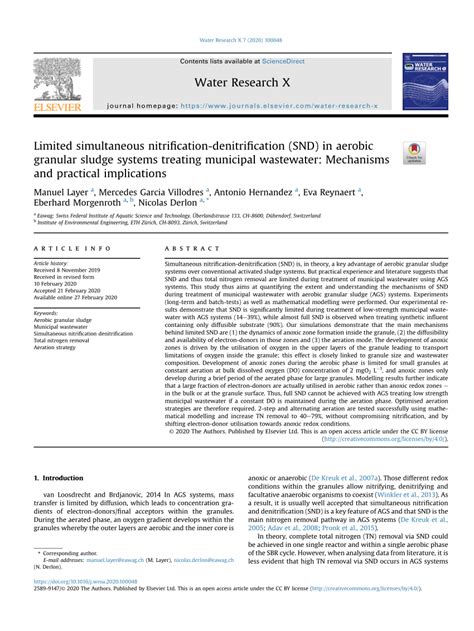 Pdf Limited Simultaneous Nitrification Denitrification Snd In Aerobic Granular Sludgesystems