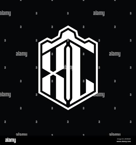 Xl Letter Logo Monogram Hexagon Shield Shape Crown Castle Geometric With Outline Style Design