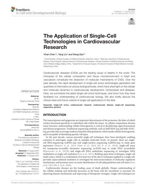 PDF The Application Of Single Cell Technologies In Cardiovascular Research