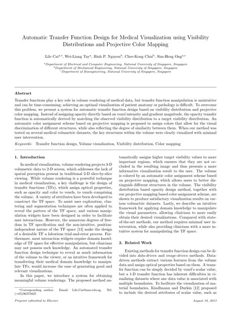 pdf automatic transfer function design for medical visualization