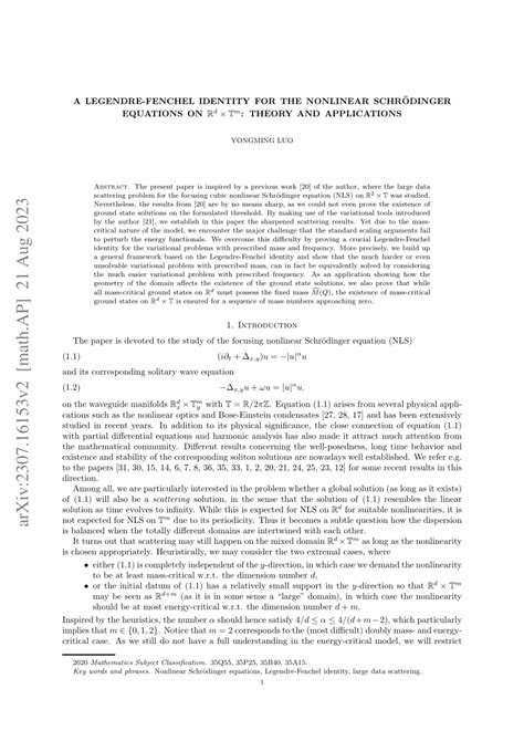 pdf a legendre fenchel identity for the nonlinear schr odinger