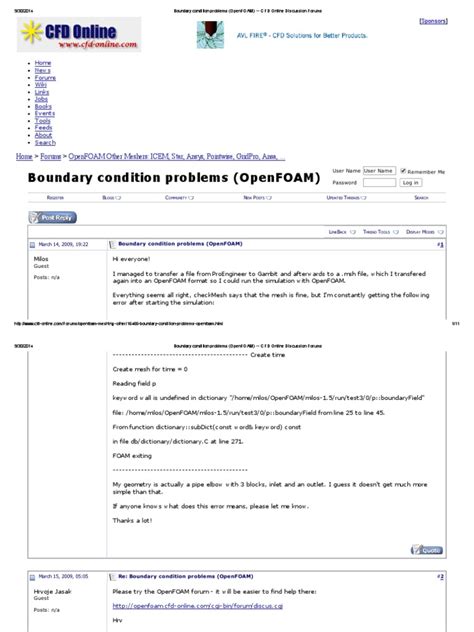 boundary condition problems openfoam cfd online discussion forums