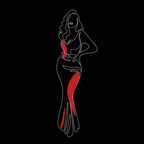 Sexy Girl Wearing Long Evening Dress One Line Drawing Style Woman In