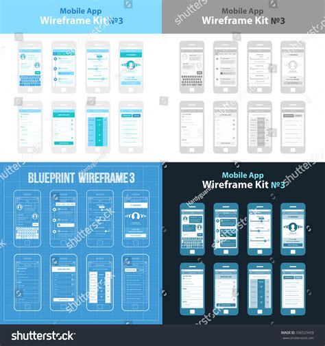 Mobile App Wireframe Ui Kit 3 Stock Vector (Royalty Free) 336523439