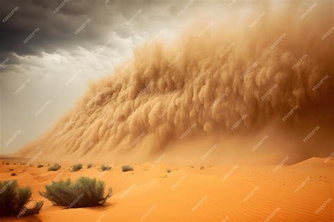 Premium Photo Heavy Sand And Dust Storm Above Desert Land On Hot