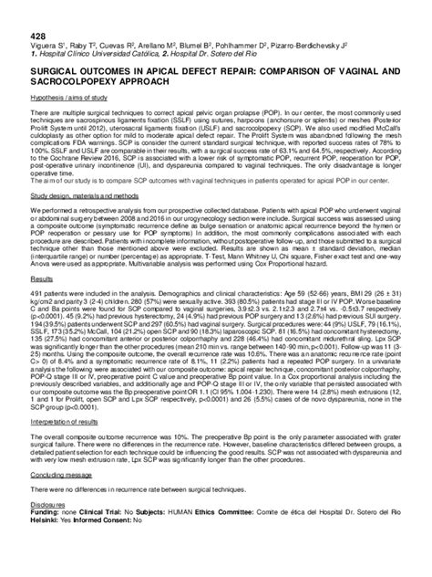 Pdf Surgical Outcomes In Apical Defect Repair Comparison Of Vaginal And Sacrocolpopexy Approach