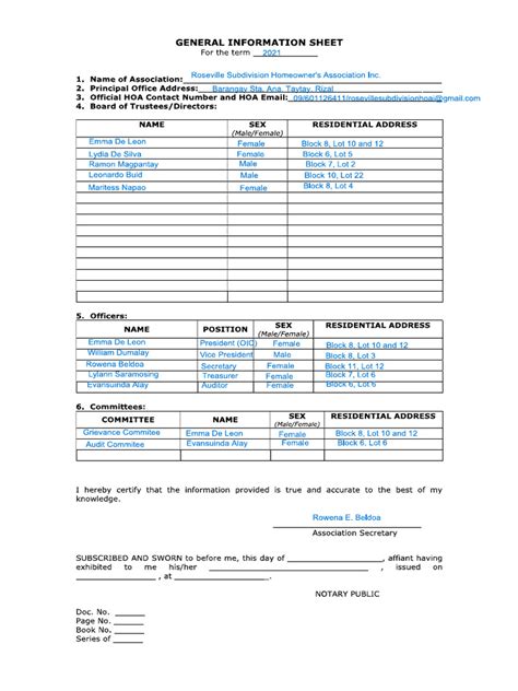 General Information Sheet 2021 Pdf