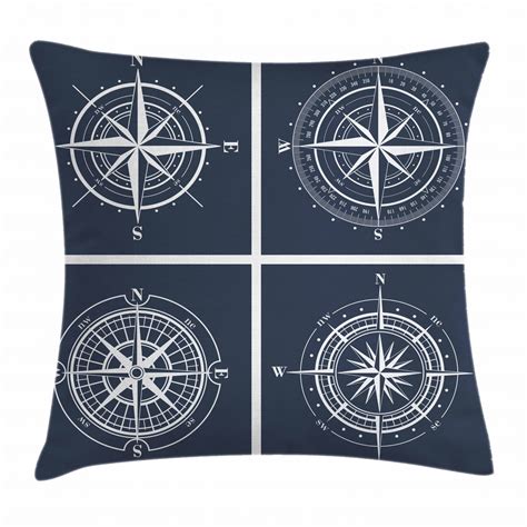 Compass Throw Pillow Cushion Cover Set Of White Compasses With Navy