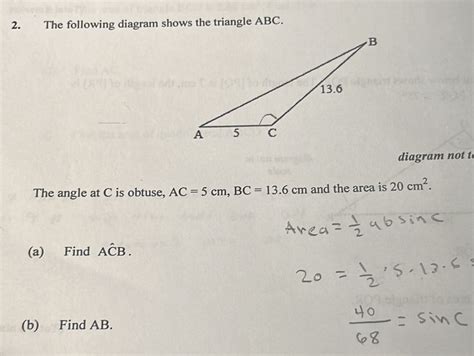 Solved 2 The Following Diagram Shows The Triangle Abc Diagram Not T The Angle At C Is Obtuse