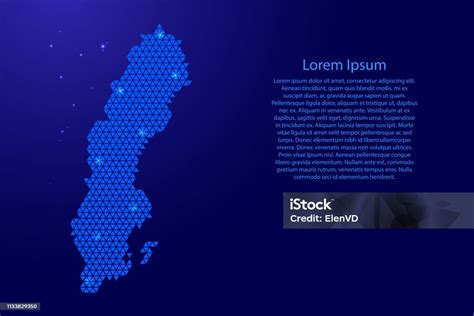 스웨덴 지도 배너 포스터 인사말 카드 노드와 공간 별 패턴 기하학적 배경을 반복 하는 파란색 삼각형에서 추상적 인 회로도 벡터