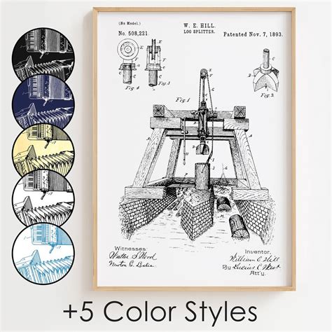 Log Splitter Blueprint Poster Log Splitter Patent Wall Art Minimalistic Gift Decor UNFRAMED