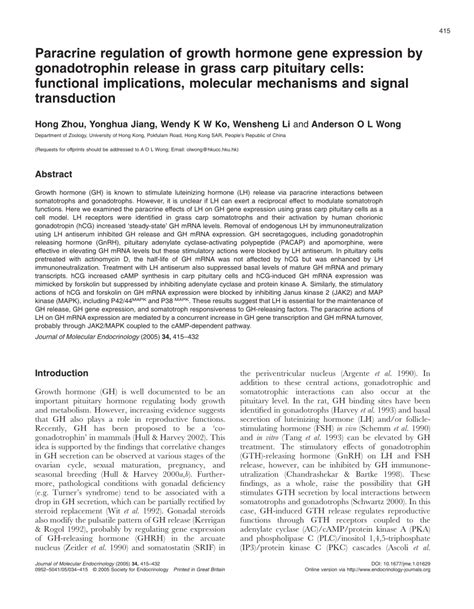 Pdf Paracrine Regulation Of Growth Hormone Gene Expression By